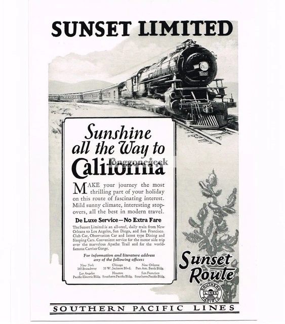 1926 SOUTHERN PACIFIC Sunset Limited Passenger Train art Vintage Print ...