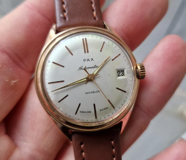 MAGNIFIQUE ANCIENNE MONTRE PAX OR AUTOMATIQUE ETA 2472 vintage RARE ...