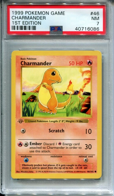 CHARMANDER 46/102 GREY Stamp Pokemon 1st Edition Shadowless Base Set ...