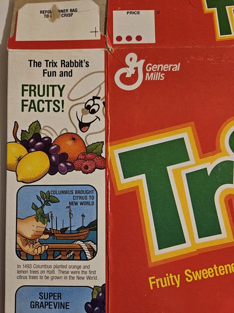 1991 GENERAL MILLS TRIX Fruity Sweatened Corn Puffs Cereal Box Flat ...