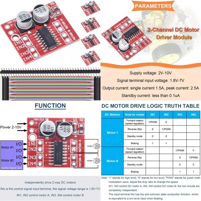 DAOKAI 5PCS MINI L298N DC Motor Driver Dual Channel Modulo driver ...