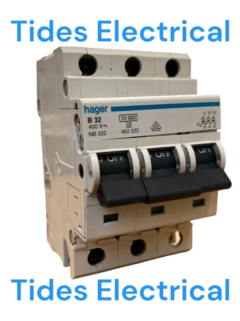 HAGER MCB 32 Amp Triple Pole 3 Phase Circuit Breaker Type B 32A NB332 £19.99 - PicClick UK