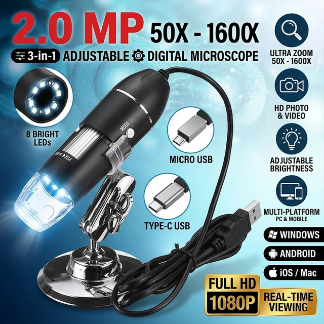 1600X MICROSCOPE 8LED Camera Magnifier Tool USB Digital for Android Mac ...