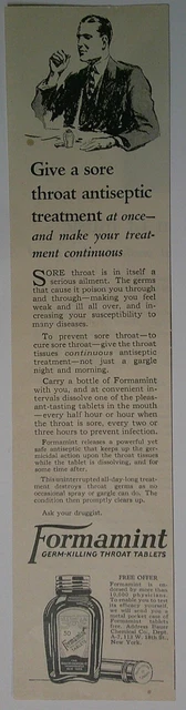 1925 FORMAMINT ANTISEPTIQUE pour maux de gorge traitement antiseptique ...