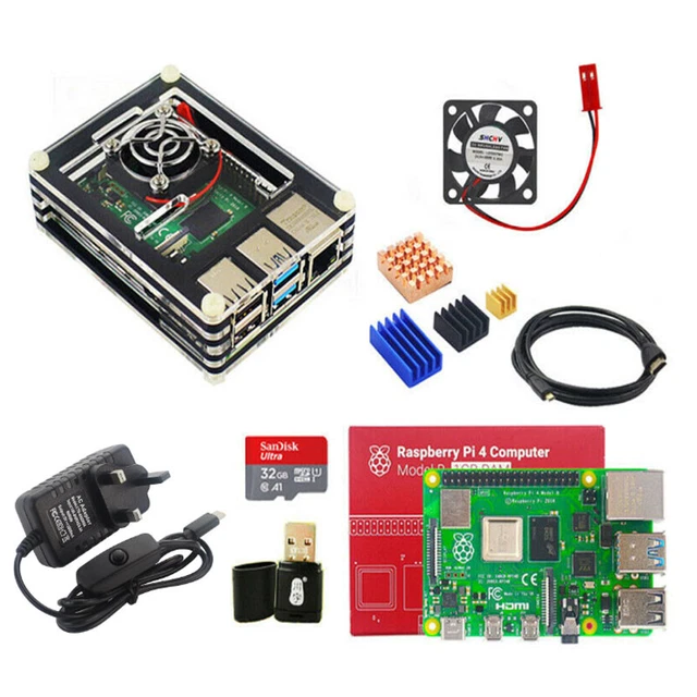 RASPBERRY PI 4 ModeL B 2GB 4GB 8GB Ram Starter Kit Case with Fan Power ...