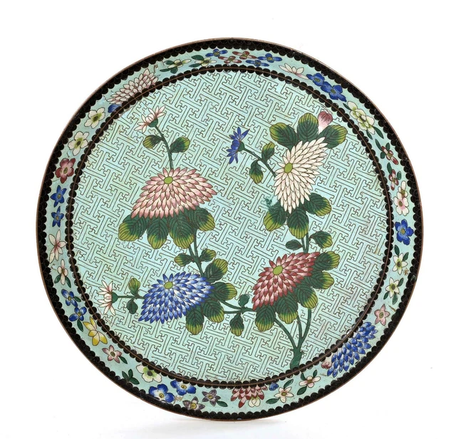 1930'S CHINESE CLOISONNE Enamel Tea Tray Plate Lily Flowers £146.66 ...