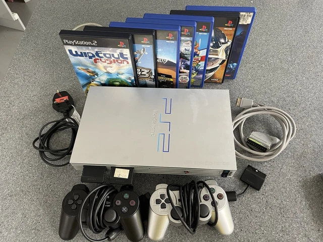 SONY PLAYSTATION 2 PS2 FAT Satin Silver Console Bundle (SCPH-50003) And ...