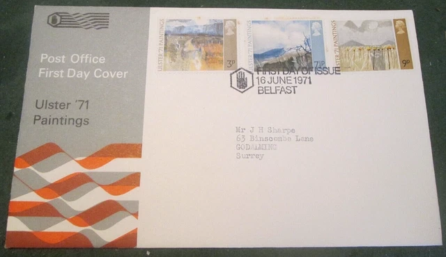 GB ROYAL MAIL Fdc 1971 Ulster Paintings Stamp Set Belfast Pmk £1.25 ...