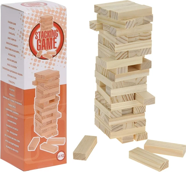 TOWER STACKING WOOD 54pcs Wooden Tumble Tower Game - Educational ...