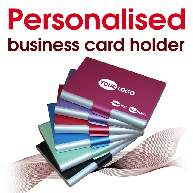 PERSONALISED BUSINESS CARD Holder laser engraved with name, text, logo ...