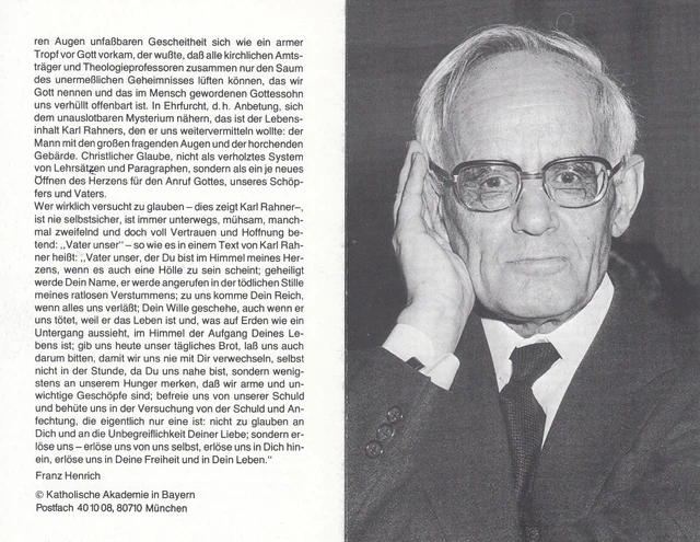STERBEBILD DES GROSSEN Theologen Prof. Dr. Karl Rahner SJ EUR 1,00 ...