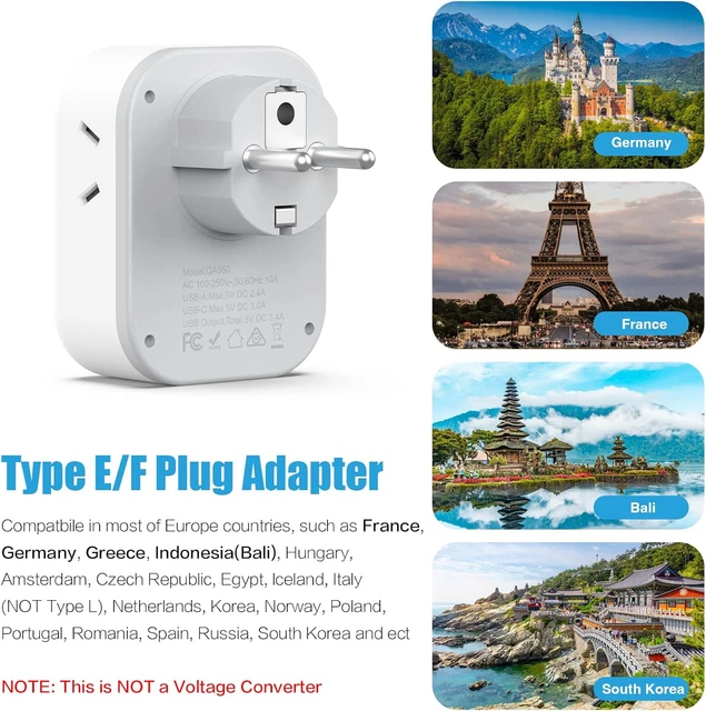 AU TO EU Travel Adapter, Europe Travel Adaptor with 3 Outlets 4 USB ...