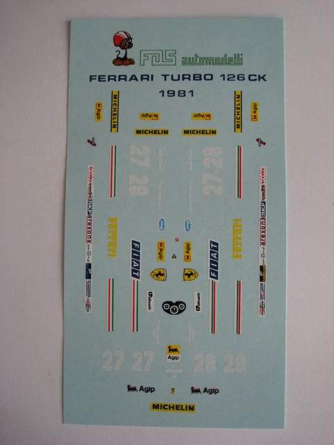F1 DECALS KIT FERRARI 126 K TURBO F1 1981 27 VILLENEUVE-PIRONI EUR 14 ...