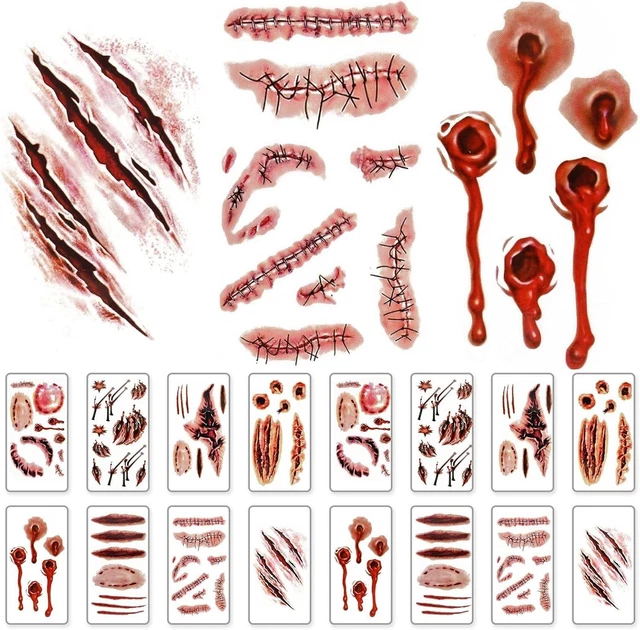 30 SHEETS HALLOWEEN Zombie Scars Stiches Temporary Tattoos Face Make Up ...