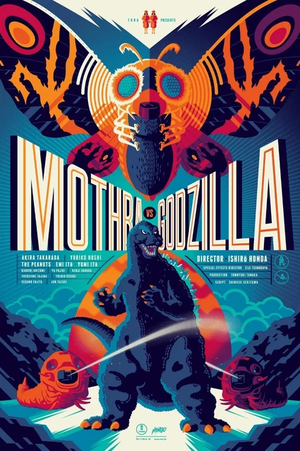 VINTAGE &MOTHRA VS. Godzilla" 1964 Theatrical Film A3 Wall Canvas Retro ...