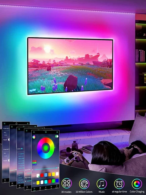 GIPOYENT TV LIGHT Strip, 5M Backlight, 16.4FT for 45"-75"TV, Multicolor ...