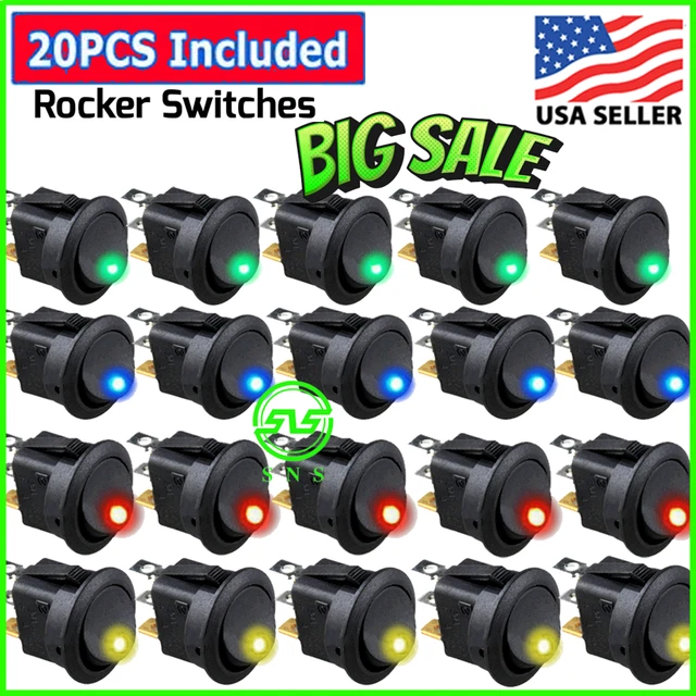 20 ROCKER SWITCHES Toggle Lot ON/OFF 12V LED Light Auto Boat Round SPST ...