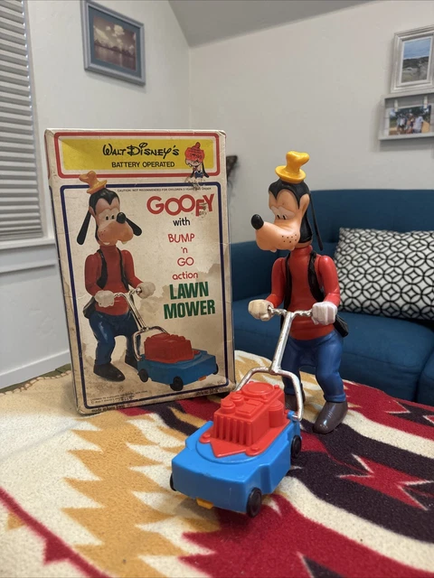 1960'S WALT DISNEY'S GOOFY BUMP N GO ACTION LAWN MOWER WORKS Tested ...