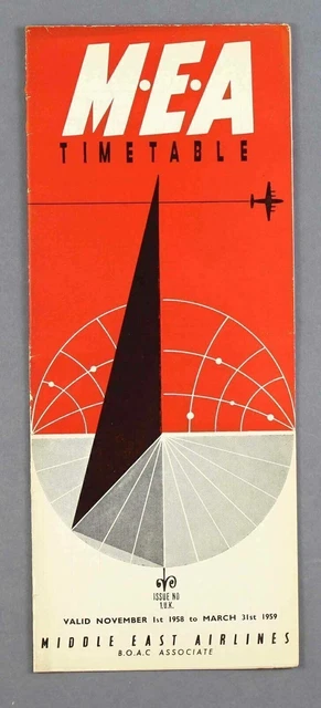MEA MIDDLE EAST Airlines Timetable November 1958 - March 1959 Route Map ...