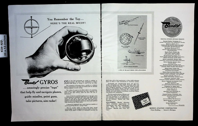 1955 BENDIX AVIATION Gyros Planes Missiles Military Vintage Print Ad ...