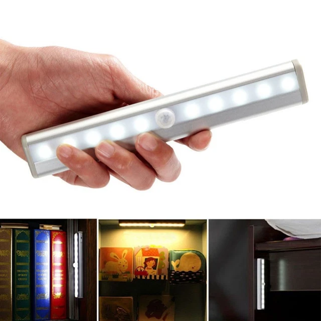 WIRELESS BATTERY POWERED PIR Motion Sensor Wall Wardrobe 10 LED Night ...