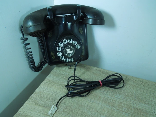 VINTAGE ANTIQUE BELGIAN (?) Wall Telephone Dial Phone Metal + Bakelite ...