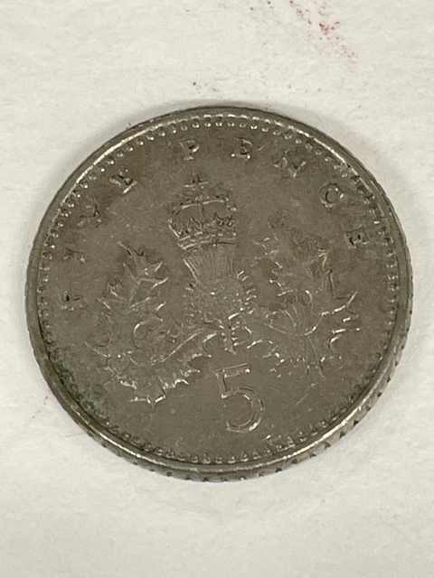 1990 FIVE PENCE GB UK Small Coin British Queen Elizabeth II Thistle 5 ...