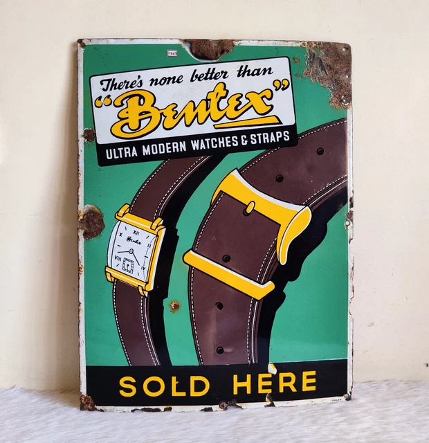 1950S VINTAGE BENTEX Advertising Ultra Modern Waches & Straps Enamel ...