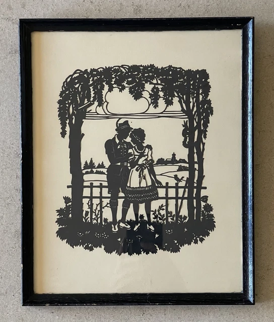 VINTAGE FRAMED GERMAN Scherenschnitte Silhouette Folk Art £20.82 ...