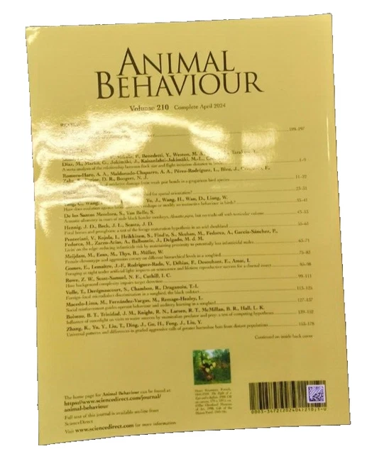 ANIMAL BEHAVIOUR JOURNAL Vol 210 April 2024 £16.65 - PicClick UK