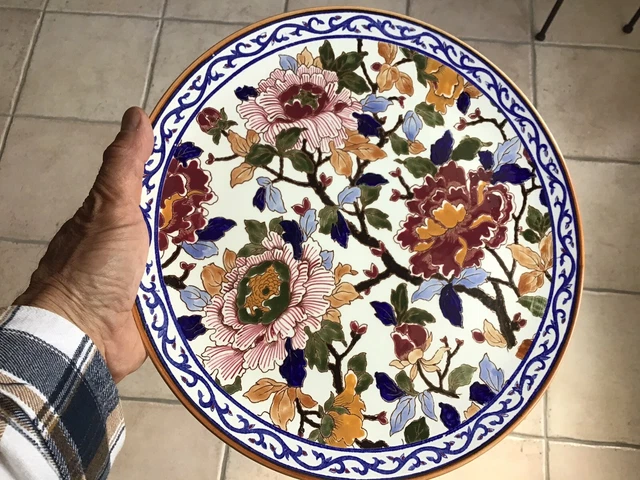 ANCIENNE GRAND ASSIETTE de Gien Fleurs Pivoines 30,50 Cm EUR 40,00 ...
