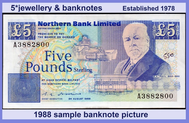 REAL PAPER NORTHERN Bank Ltd Belfast £5 five pound banknote 1988 grade ...