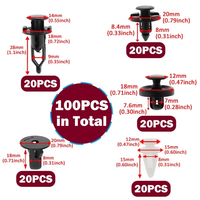 100PCS FOR TOYOTA Sienna Solara Push Rivets Bumper Wheel Arch Moulding ...