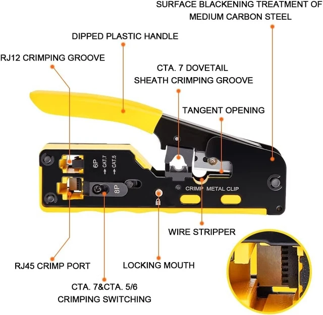 RJ45 CRIMPER STRUMENTO pass-through crminping modulare per CAT5/CAT5E ...
