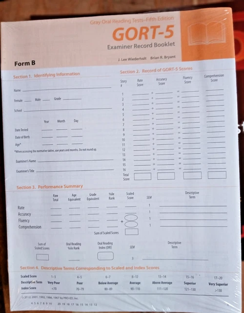 GORT 5-GRAY ORAL Reading Tests set (5th ed) (Examiner's Manual/Student ...