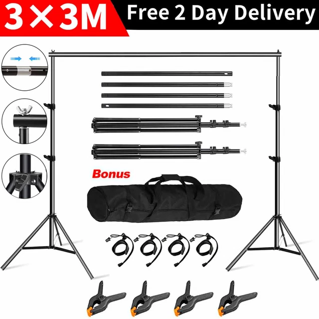 10FT 3×3M LARGE Backdrop Stand Kit Professional Photography Background ...
