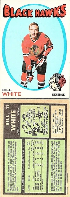 VINTAGE HOCKEY CARD Opc 1971 Chicago Black Hawks Bill White No83 $3.25 ...
