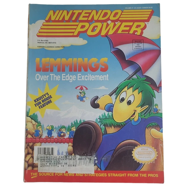 NINTENDO POWER VOL. 37 Lemmings Issue June 1992 W/ Ultra Bots Poster No ...