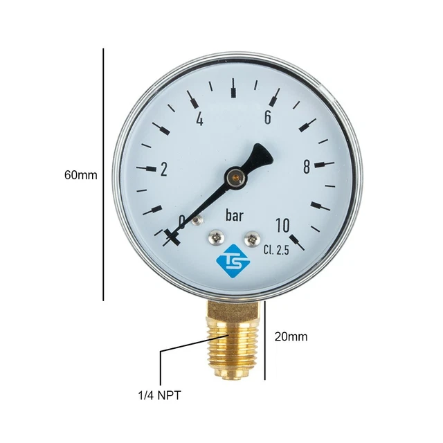 INDICATORE DI PRESSIONE olio acqua manometro filettatura NPT installazione radiale manometro ...