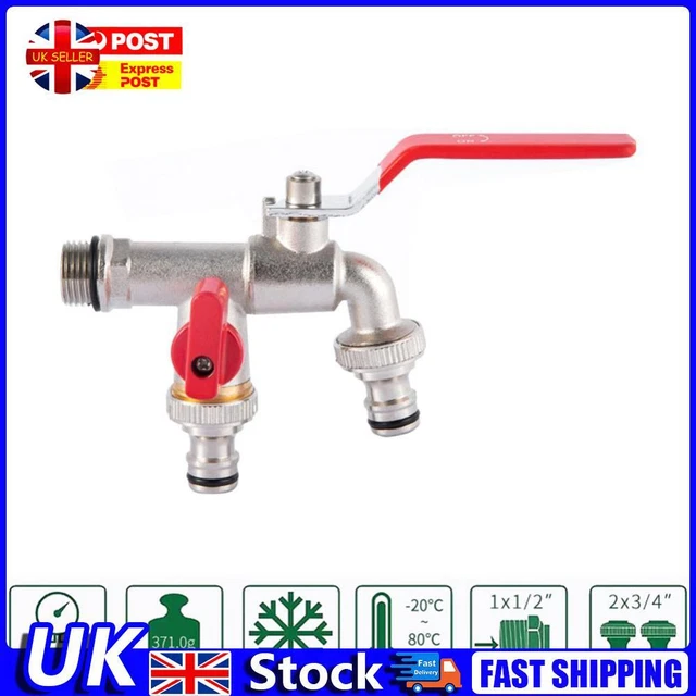 1/2 INCH DOUBLE Outlet Tap Brass Hose Connector Garden Valve Faucet ...