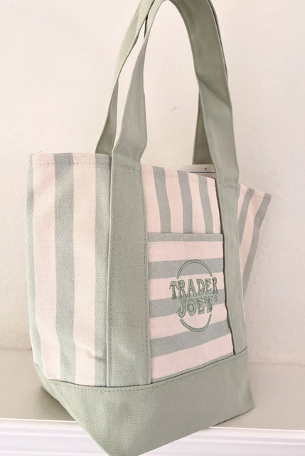TRADER JOE’S JUNE 2026 Green Striped Mini Pastel Canvas Tote Bag ...