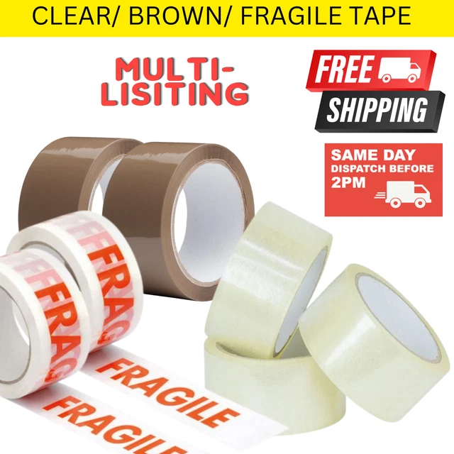 STRONG PACKAGING TAPE, CLEAR/ FRAGILE/ BROWN, 48MM x 66M LONG PARCEL ... STRONG PACKAGING TAPE, CLEAR/ FRAGILE/ BROWN, 48MM x 66M LONG PARCEL ...