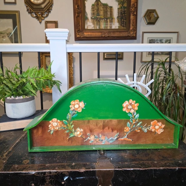 VINTAGE HAND-PAINTED WOODEN Dome Box / Bellows Cover - Folk Art Birds ...