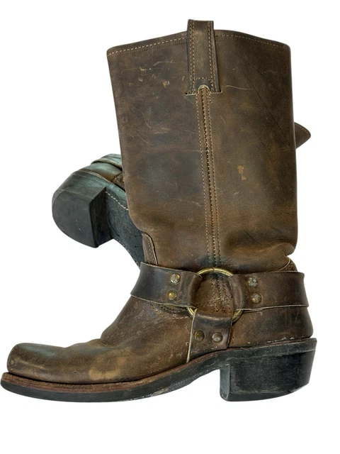 VINTAGE FRYE BROWN Leather Harness Engineer Square Toe Biker Boots USA ...
