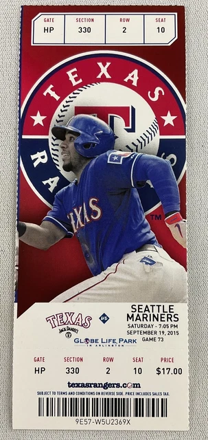 MLB 2015 09/19 Seattle Mariners at Texas Rangers Ticket-Cole Hamels WP ...