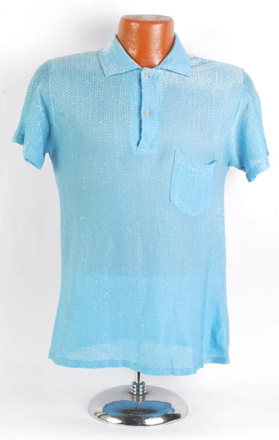 VINTAGE 50S BLUE & Silver Lame Campus Chromspun Polo Shirt Rockabilly ...