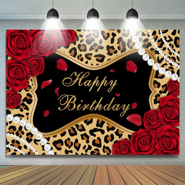 LEOPARD ROSE GLITTER Themed Happy Birthday Backdrop $37.88 - PicClick AU
