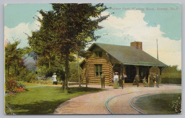 DETROIT MICHIGAN~PALMER PARK Waiting Room~Log Cabin Porch~Tracks Along ...