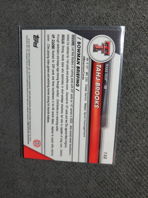 TAHJ BROOKS RC 1st Bowman Chrome University Football Texas Tech RB EUR ...