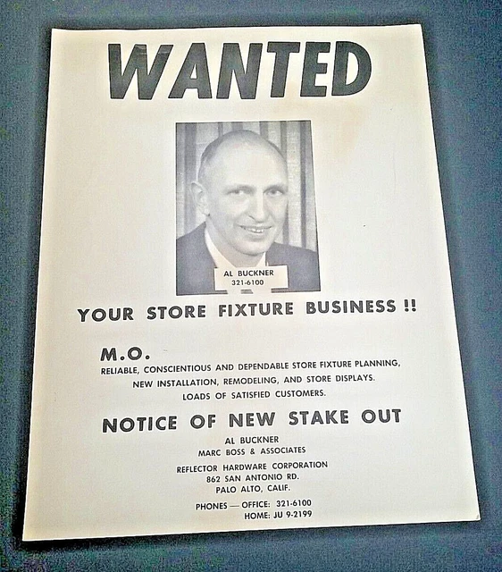 VINTAGE WANTED POSTER "Al Buckner Store Fixture Business" Poster 8.5" x ...
